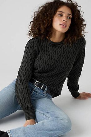 Levi's Boyfriend-Pullover mit Zopfmuster und Rundhalsausschnitt - Damen - Schwarz / Schwarz