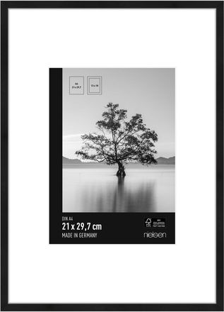 Nielsen Design Trauerrahmen, 21 x 29,7 cm (A4), Aluminium, Eloxal Schwarz Matt, mit Passepartout 13x18, Portraitrahmen zum Auftstellen und Aufh&auml;ngen im Hoch- & Querf