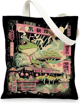 Generic Sac fourre-tout vintage en toile motif amphibien - Réutilisables - Légers et lavables - Respectueux de lenvironnement, noir, 13x15 Inch