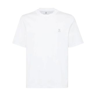 Brunello Cucinelli Homme, Tops, Blanc, Taille: 3XL Pull Blanc &agrave; Col Rond