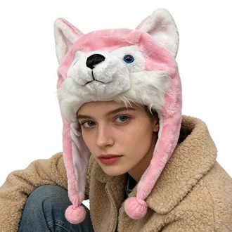 Generic Chapeaux danimaux mignons, casquette douce de dessin anim&eacute;, 50 x 30 cm, chapeau dhiver pour avec doublure chaude, couvre-chef en tissu peluche, costum