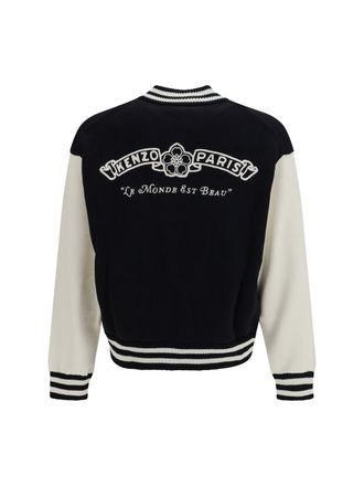 Kenzo Mens Varsity Cardigan Emblem Black Cotton Sweater
