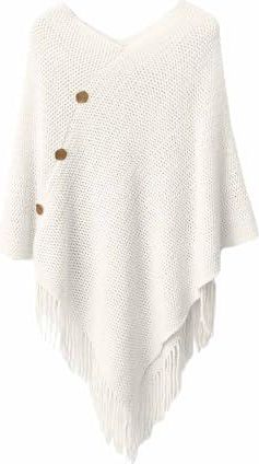 Generic Poncho Femme Hiver Chaud Chale Femme Hiver Chaud Cape Femme Effet enveloppant Ch&acirc;le Tricot&eacute; Ajour&eacute; Boutons Franges L&eacute;ger Superposition Douce