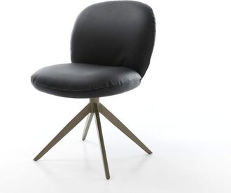 DELIFE Drehstuhl Nube-Flex Echt-Leder Schwarz Kreuzgestell breit Effektfinish Titan 360° drehbar Taschenfederkern, Esszimmerstühle