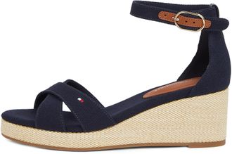 Tommy Hilfiger Damen Wedge Sandalen Flag Criss-Cros Mid mit Knöchelriemen, Blau (Space Blue), 39
