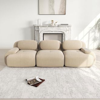 Generic Sofa 3-Sitzer, Premium-Cordstoff, Beige - Modular, rutschfest, ohne Montage, ergonomische Armlehnen, hochelastische Polsterung - Ideal f&uuml;r Wohnzimmer 