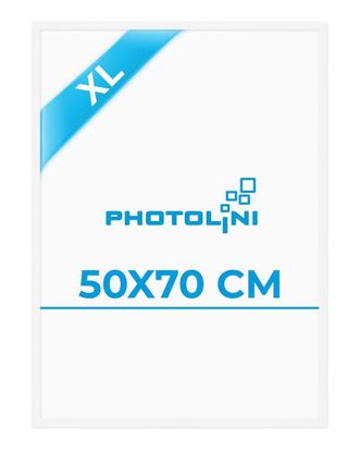 Photolini Bilderrahmen 50x70 Weiss Holz MDF, 50x70 cm Bilderrahmen gro&szlig;, Rahmen 70x50 Puzzle, bruchsicheres Acrylglas, picture frame zum Aufh&auml;ngen, Posterrahmen