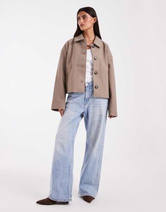 Pieces manteau court habill&eacute; effet laine beige chin&eacute;-Neutre