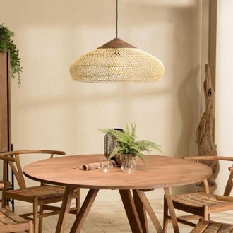 Macabane Macabane - sixtine - Suspension 65x65cm en rotin couleur naturelle et teck recycl&eacute;