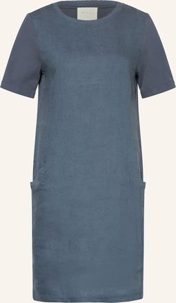Oui Kleid Im Materialmix Mit Leinen blau