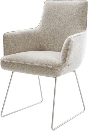 DELIFE Polsterstuhl Heira-Flex mit Armlehnen Kufengestell Edelstahl Webstoff Soft Beige Taschenfederkern