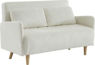 Sweeek Sweeek - Canapé convertible 2 places velours côtelé- Panam - pieds bois. banquette. dossier inclinable Velours côtelé Blanc