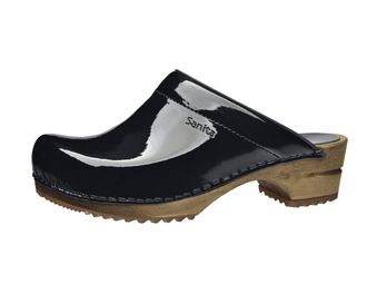 Sanita Classic offener Clog, Lackleder | Original handgemacht | Leder-Holzclogs für Damen| 40 EU | Schwarz