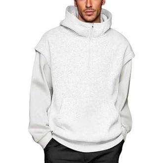 Generic Sweat &agrave; capuche surdimensionn&eacute; deux pi&egrave;ces avec fermeture &eacute;clair pour homme - Sweat &agrave; capuche &agrave; manches longues avec poche - Couleurs contrast&eacute;es - V&ecirc;
