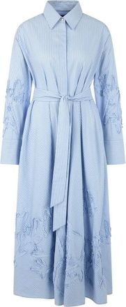 Marc Cain Femme, Robes, Bleu, Taille: 38 FR Gestreiftes Midikleid mit Stickerei
