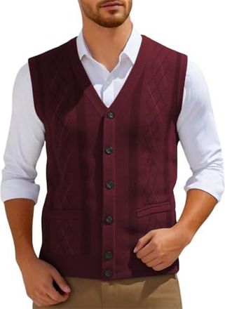 Generico Gilets en tricot pour homme, pull vintage m&eacute;di&eacute;val en jersey &eacute;pais avec col en V, v&ecirc;tements inf&eacute;rieurs du costume classique cardigan en laine pour hom