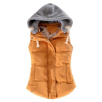 Generic Gilet dhiver pour femme - Veste matelass&eacute;e sans manches - Capuche amovible - Veste dext&eacute;rieur avec poches, jaune, XXL
