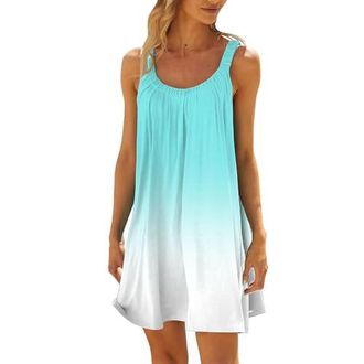 Generic Robe d&eacute;t&eacute; pour femme, robe gilet, d&eacute;contract&eacute;e, vacances, robe d&eacute;t&eacute; courte avec dos nu, bleu clair, XXL