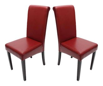 Hhg 2er-Set Esszimmerstuhl Lecce ii, Leder rot, dunkle Beine