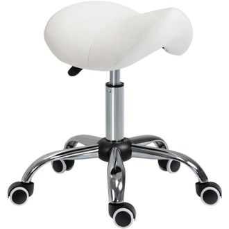 HOMCOM Homcom - Tabouret de massage tabouret selle ergonomique pivotant 360&deg; hauteur r&eacute;glable rev&ecirc;tement synth&eacute;tique blanc chrom&eacute;