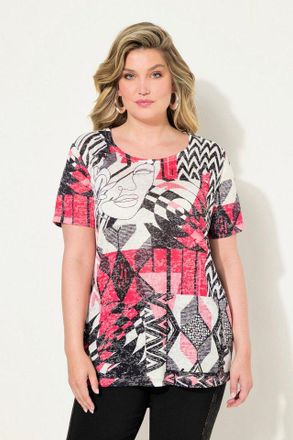 Miamoda T-Shirt T-Shirt bequeme Passform verzierter Patch-Druck