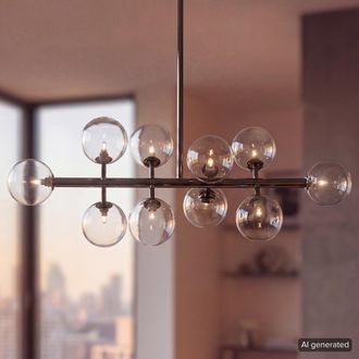 Loistaa home24 Deckenleuchte 10-flammig 88 x 70 x 36cm Grau/Grau Material: Glas, Metall LED G9