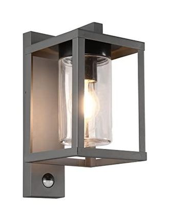 Trio Leuchten Außen Wandleuchte Lunga 212069142, Aluminium Druckguss, Glas, exkl. 1x E27, Bewegungssensor, Anthrazit, Schwarz