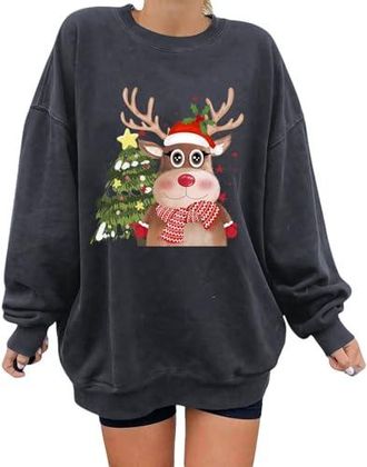 Generic Pull Noel Rigolo Pull Ample Femme DéContracté Manches Longues Col Rond Motif Imprimé SpéCial NoëL Confortable Quotidien Haut Casual Tendance