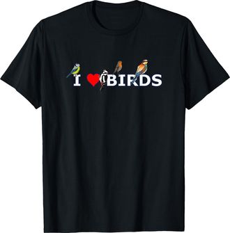 jz.birds I Love Birds Ich liebe Vögel Rotkehlchen Specht Vogel T-Shirt
