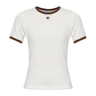Courr&egrave;ges Logo T-Shirt - - Tops - Damen - Beige - S
