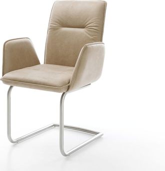 DELIFE Freischwinger Vinja-Flex Mikrofaser Beige Vintage Freischwinger rund Edelstahl, Esszimmerstühle