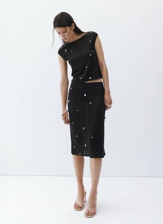 Mango Top manches courtes &agrave; paillettes noir - Femme - XS - MANGO