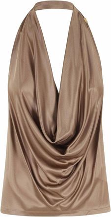 Elisabetta Franchi Femme, Tops, Brun, Taille: 38 FR Shiny Top