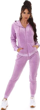 Jela London Damen Nicki Hausanzug Jogginganzug Velour Samt Jogging Freizeit Hose Kapuzen Jacke, Flieder Hell Violett, 34-36 (S)
