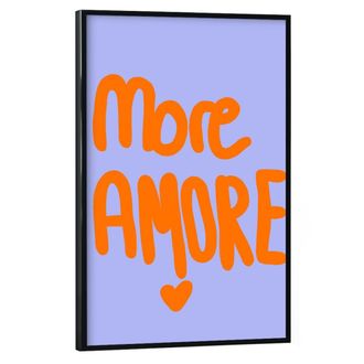 artboxONE Poster mit schwarzem Rahmen 60x40 cm Typografie More Amore lila - Bild Amore bunt lila