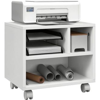 HOMCOM Support dimprimante meuble de rangement bureau caisson 4 compartiments ouverts 40L x 30l x 36H cm blanc-Blanc