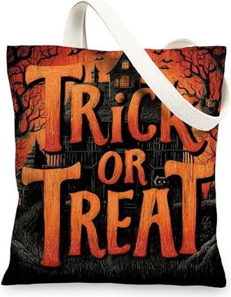 Generic Sacs fourre-tout en toile dHalloween, design artistique, sacs de courses réutilisables, vintage légers et lavables avec bandoulière, Orange, 13x15 Inc