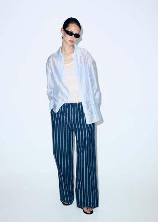 Mango Pantalon revers rayures bleu - Femme - XS - MANGO