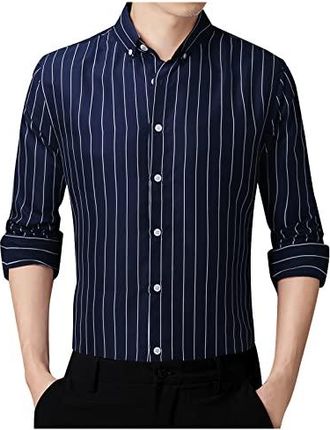 Generic Chemise ray&eacute;e &agrave; col &agrave; revers pour homme, chemises &agrave; manches longues pour homme, chemises d&eacute;contract&eacute;es formelles minimalistes et classiques, hauts ten