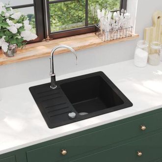 vidaXL vidaXL Granitsp&uuml;le Einzelbecken Schwarz