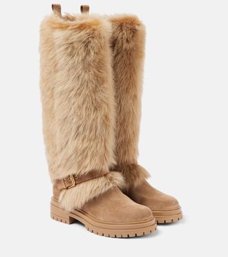 Gianvito Rossi Stiefel aus Veloursleder mit Shearling