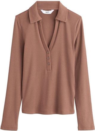 Next Langarmbluse Langärmeliges Button-down-Henley-Oberteil (1-tlg)