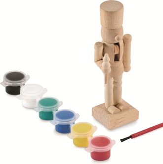 noTrash2003 2 x Nussknacker Malset aus Holz zum Selbstbemalen - 12 cm Figur mit 6 Farben & Pinsel - Kreatives Bastelset für Weihnachten & Nikolaus, unbehandelt, z