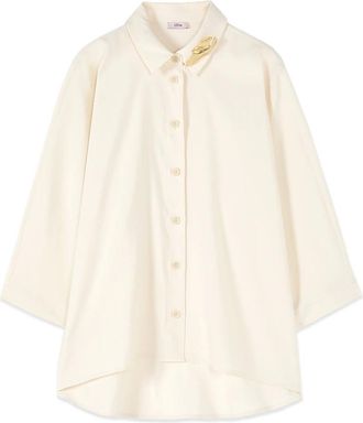 Oltre Femme, Blouses et Chemises, Blanc, Taille: 36 FR Chemise en m&eacute;lange de viscose avec broche en m&eacute;tal