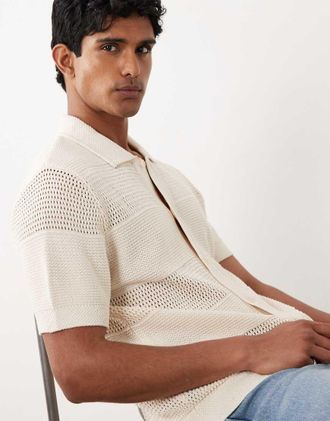 Mango Chemise &agrave; manches courtes en maille textur&eacute;e de lin m&eacute;lang&eacute; - &Eacute;cru-Neutral