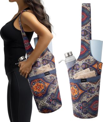 Navaris Yogatasche - 90 x Ø25 cm - Yoga Schulter Tasche mit 3 Taschen - Schultertasche für Yogamatte - Yogamattentasche - Yoga Mat Bag - Boho Muster
