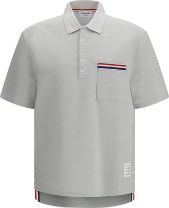 Thom Browne Polo &agrave; manches courtes avec poche poitrine - Homme - Tops - Gris - Taille: XL