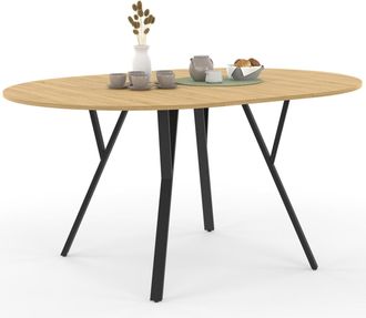 IDMarket Ausziehbarer runder Esstisch YSEULT 4-8 Personen Holz und Schwarz Industriedesign 110-150 cm