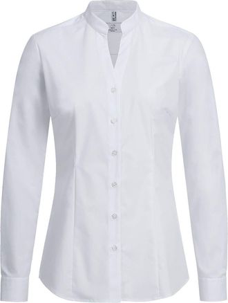 Greiff Größe 50 Gastro Moda Service Damen Bluse Langarm Regular Fit Weiss Stehkragen V-Ausschnitt Modell 6572 1129