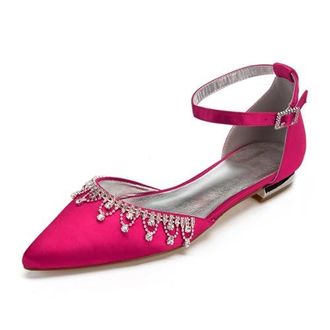 Generic Satin Chaussures De Mariage Mari&eacute;e Bout Pointu &Eacute;t&eacute; Plates Mariage Soir&eacute;e Chaussures Femmes 2Cm,Rose Red,37 EU